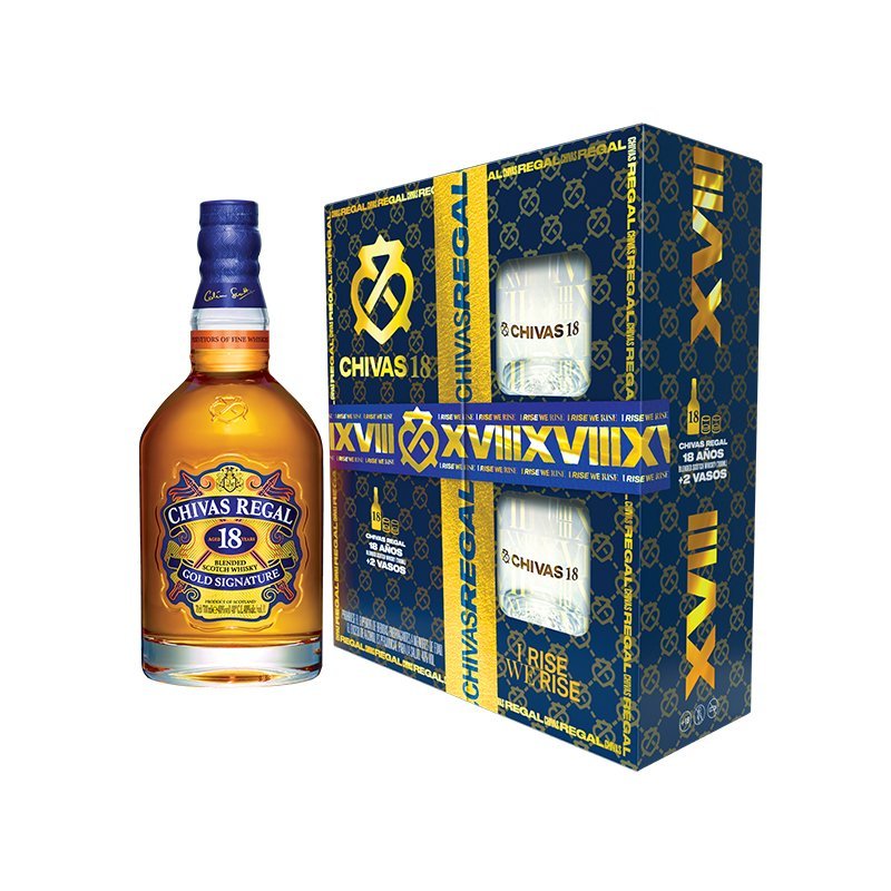 Estuche de Whisky Chivas Regal 18 años 700 ml + 2 Vasos - JR Licores Junior